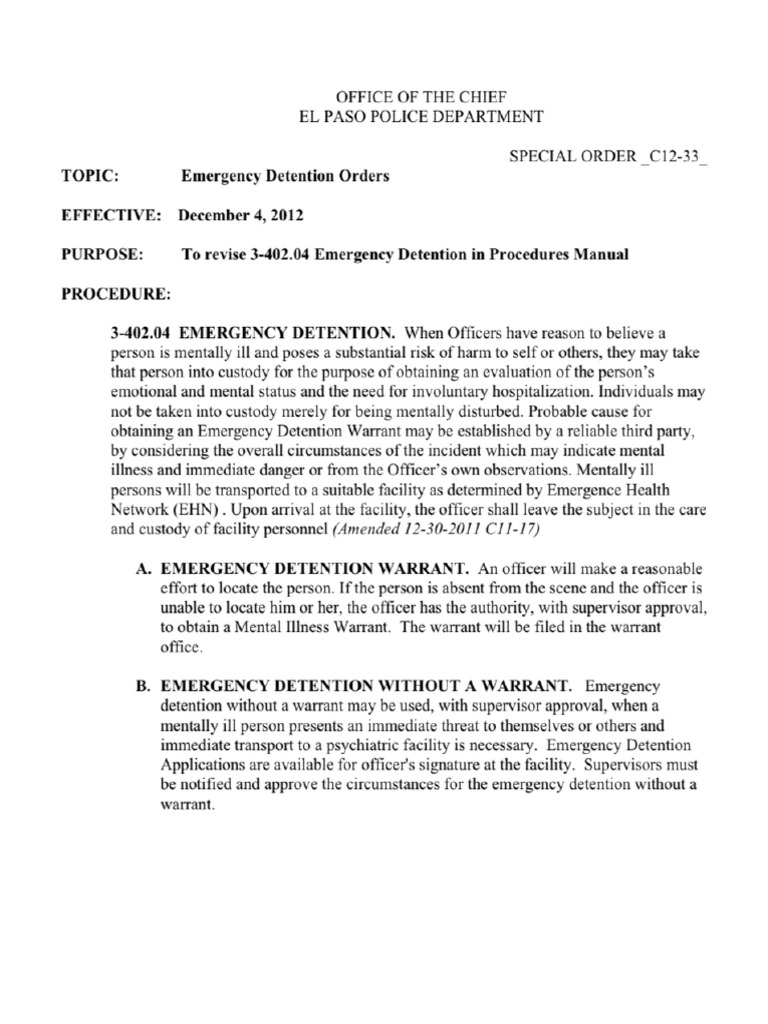 Emergency Detention Order | PDF