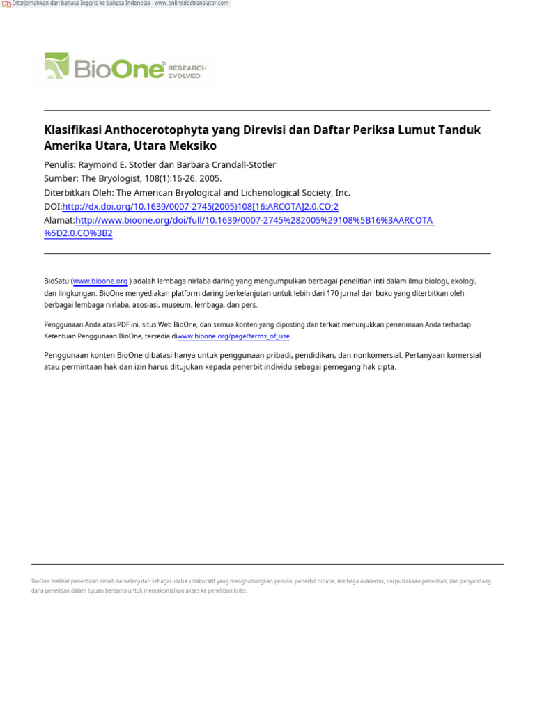 Classification of Anthocerotophyta - En.id | PDF