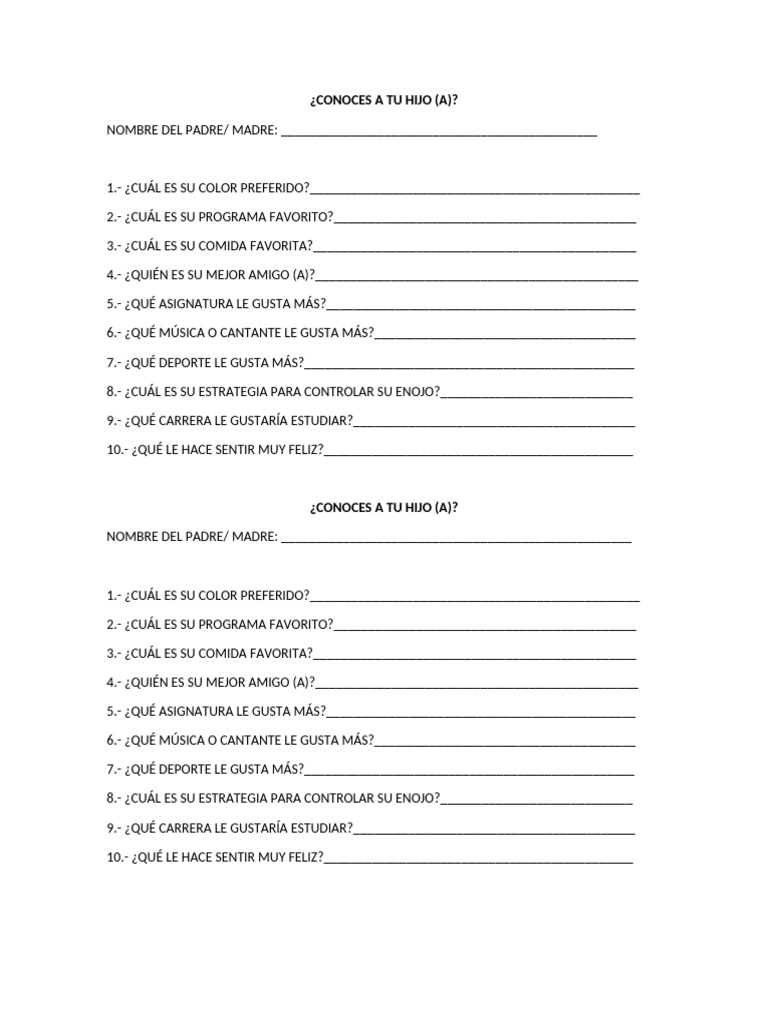 Preguntas para Conocer a Tu Hijo | PDF