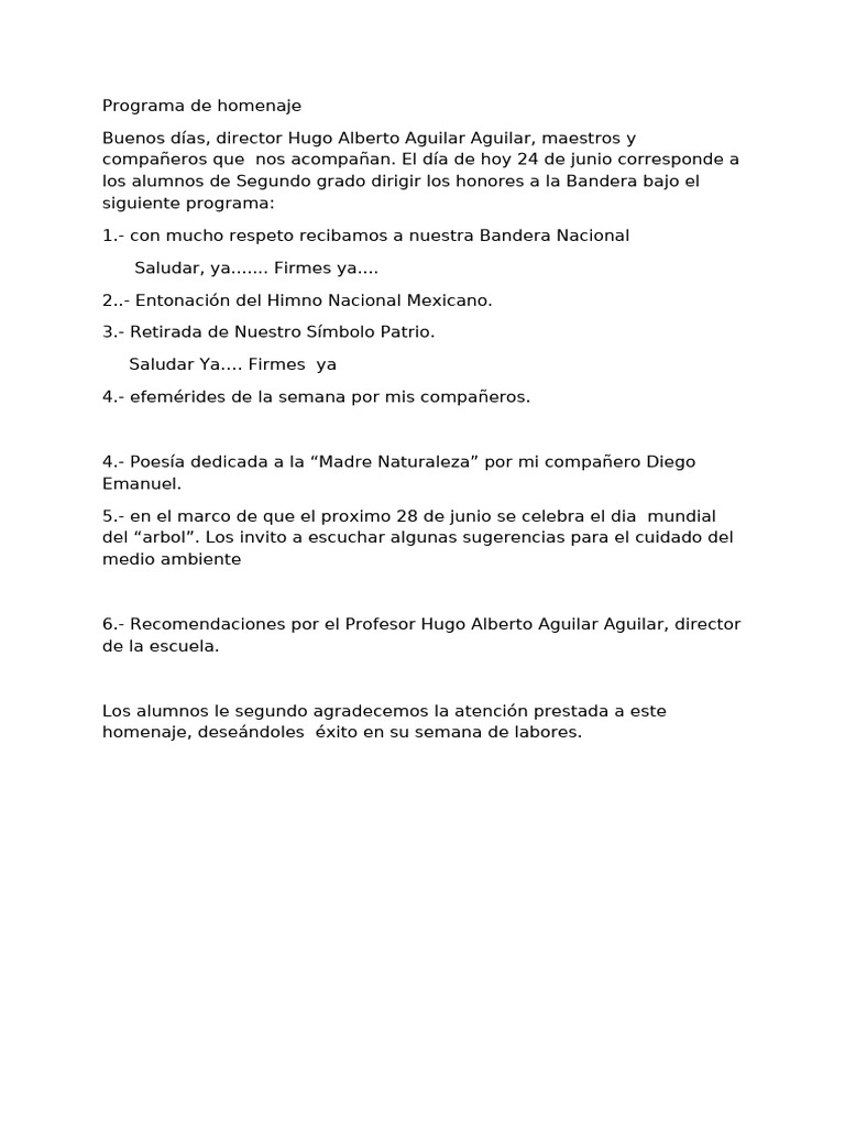 Programa de Homenaje 1 | PDF