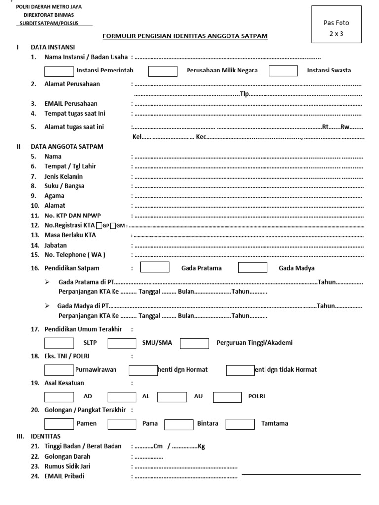 Formulir Identitas Anggota Satpam | PDF
