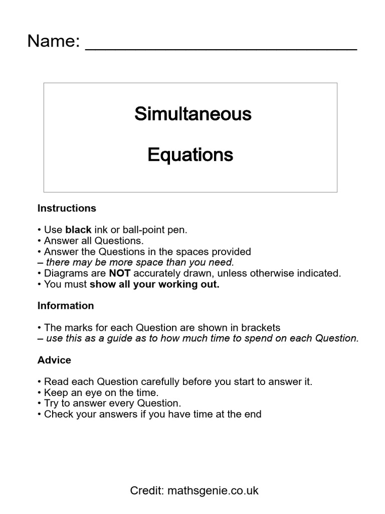 Simultaneous Equations 3 | PDF | Applied Mathematics