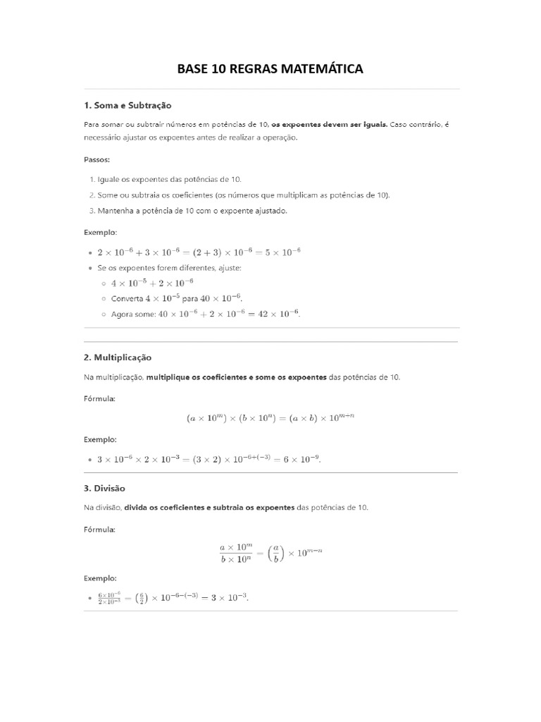 Base 10 Regras Matemática | PDF