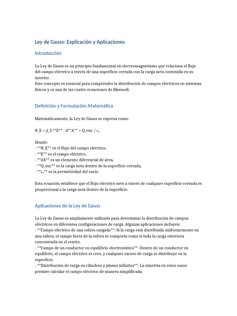 Ley de Gauss: Fundamentos y Aplicaciones | PDF