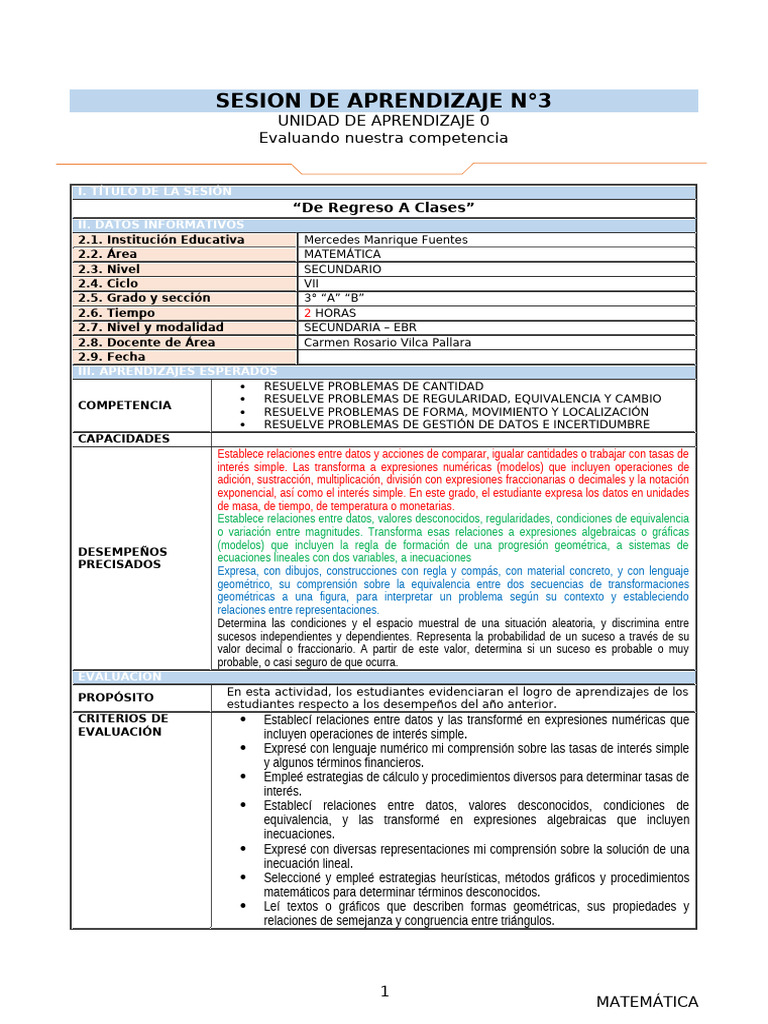 3º SES3 Uni 0 | PDF | Enseñando | Aprendizaje