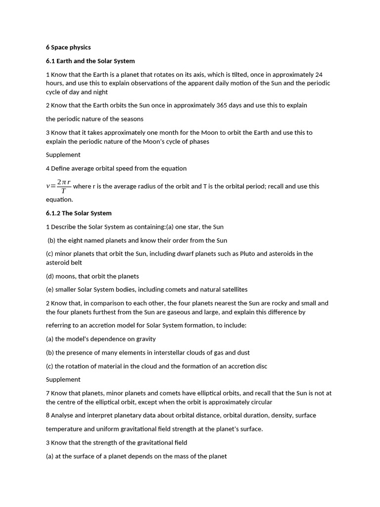 6 Space Physics Work Sheet | PDF | Planets | Solar System