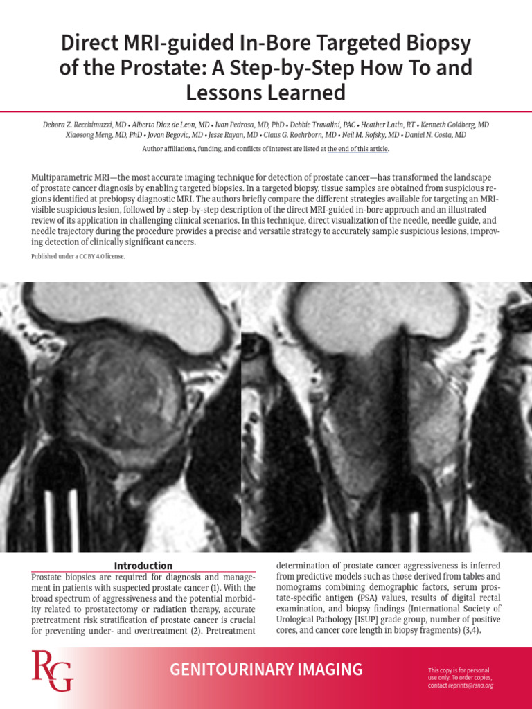 MRI-Guided In-Bore Prostate Biopsy Guide | PDF | Biopsy | Magnetic ...