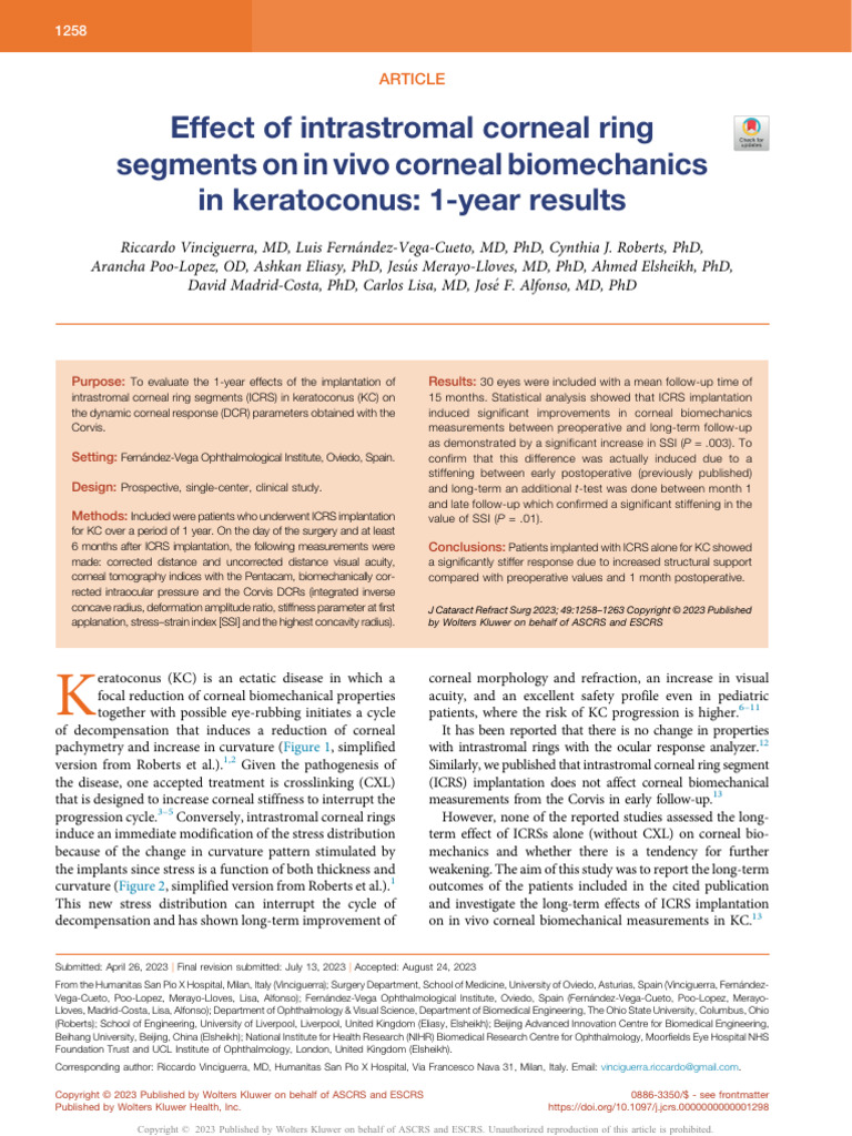Effect of Intrastromal Corneal Ring Segments On In.12 | PDF | Cornea ...