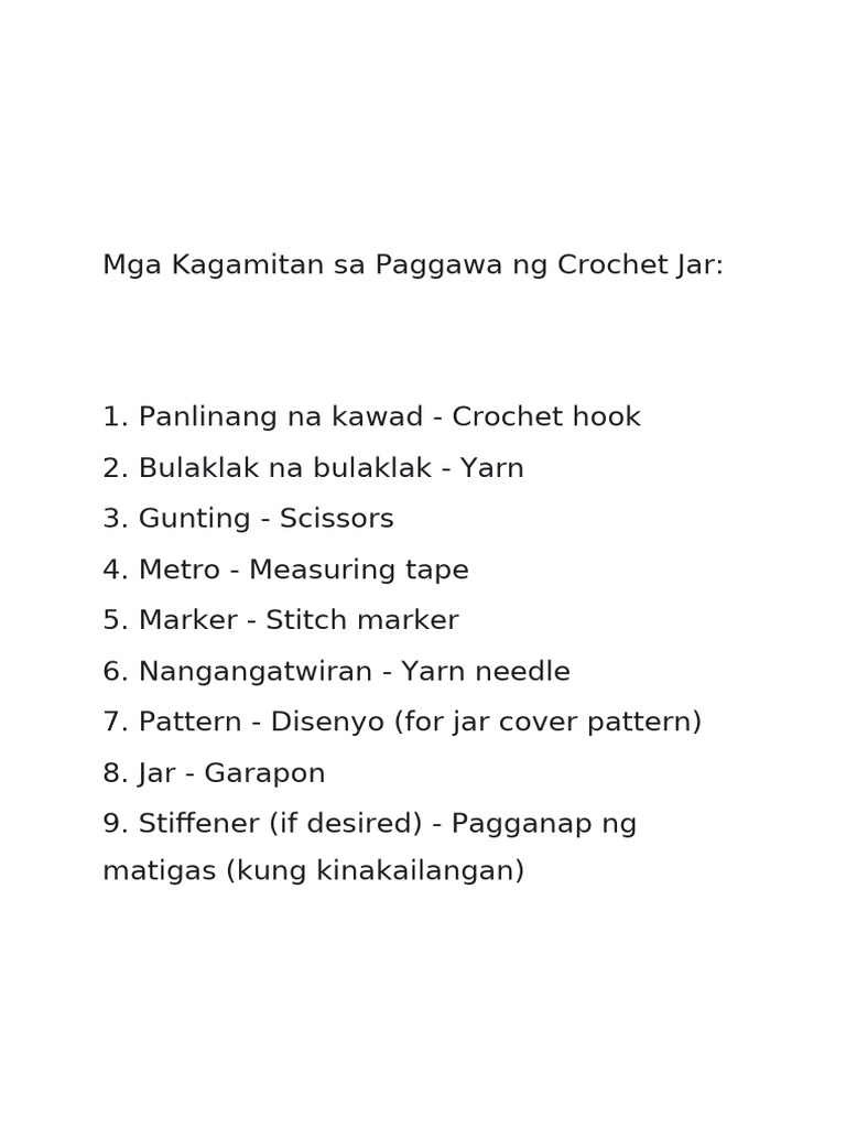 Mga Kagamitan Sa Paggawa NG Crochet Jar | PDF