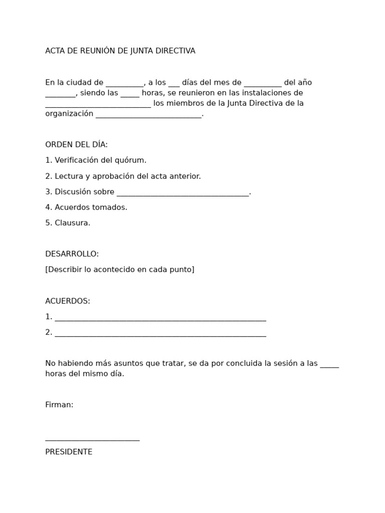 Acta Junta Directiva | PDF