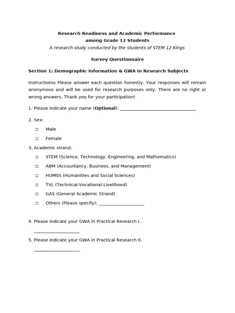 Research Survey Questionnaire 2 | PDF | Science | Cognition