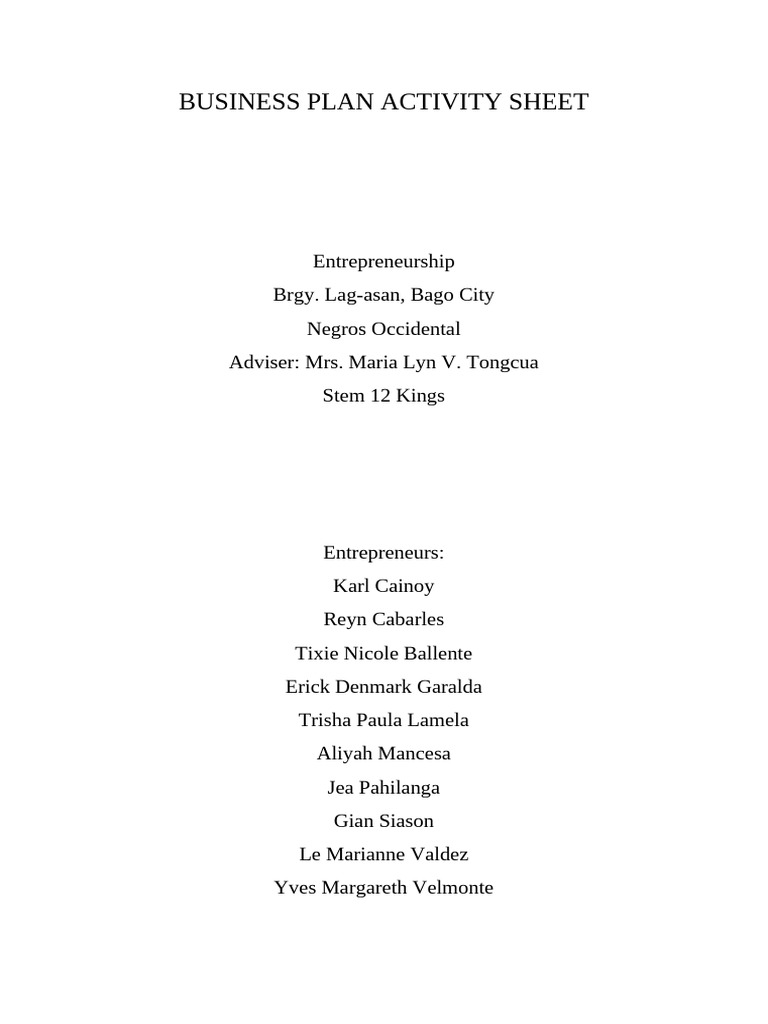 Business Plan Activity Sheet 1 1 | PDF | Equity (Finance) | Balance Sheet