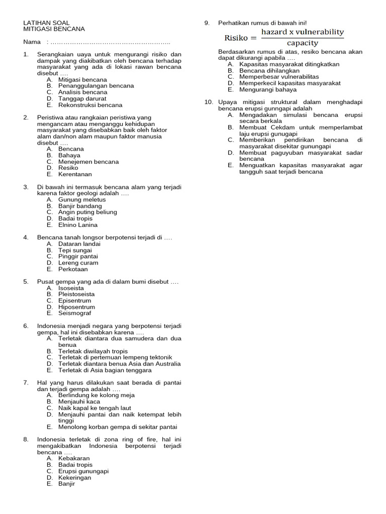 Latihan soal mitigasi bencana | PDF