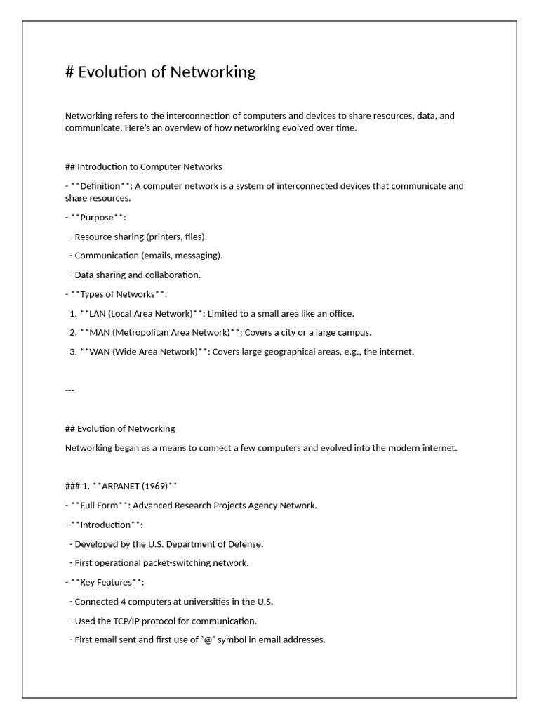 Evolution of Networking Notes | PDF