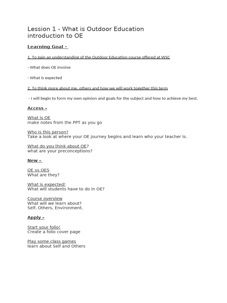 Introduction to Outdoor Education Course | PDF