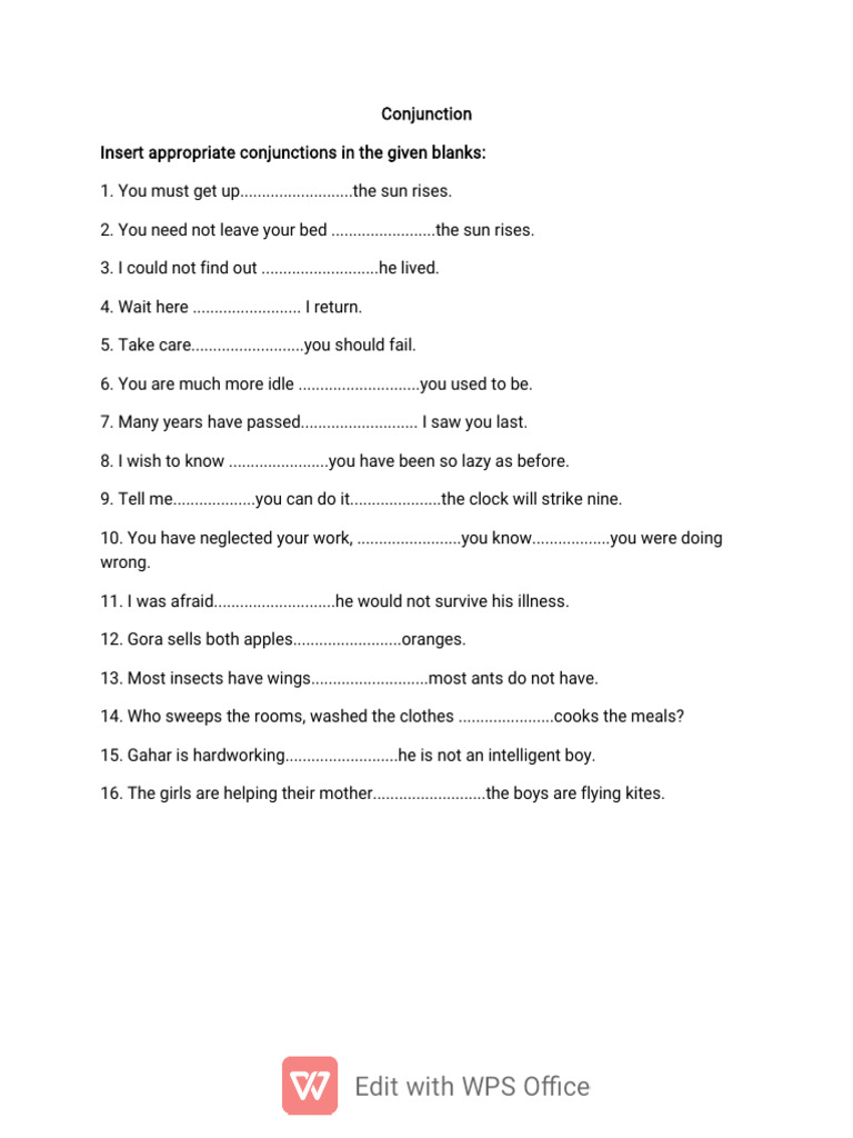 Conjunction Work Sheet | PDF