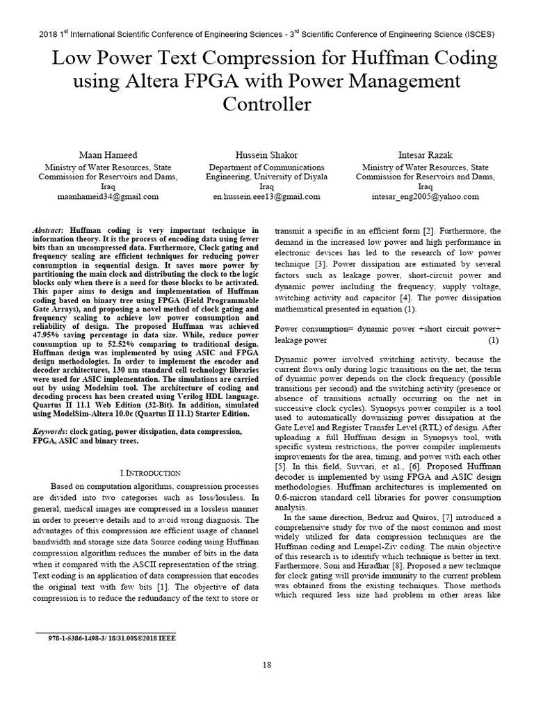 Low Power Text Compression For Huffman Coding Using Altera FPGA With ...