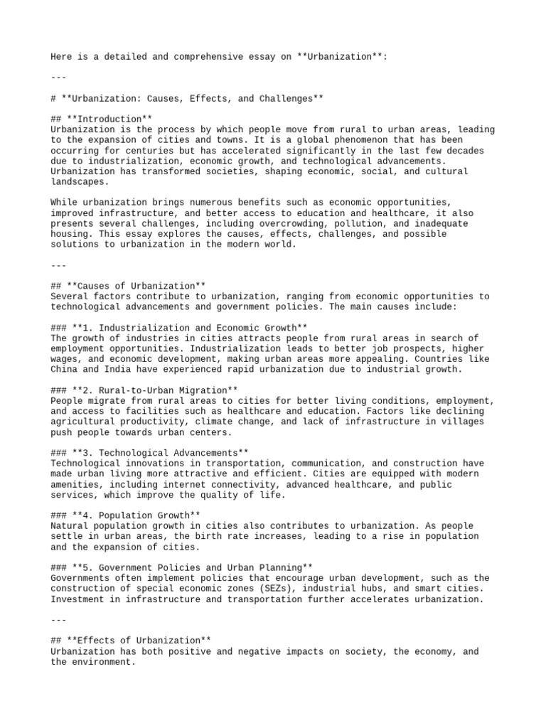 Urbanization Causes, Effects, and Challenges | PDF | Urbanization ...