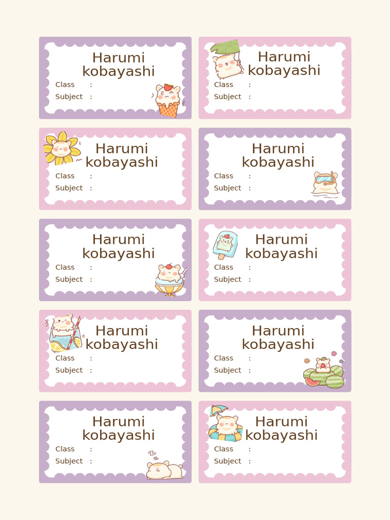 Cream Colorful Cute Name Label A4 Document | PDF