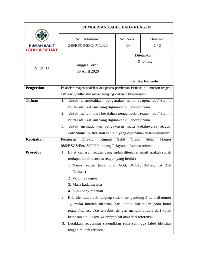 Ri RT Spo Pemberian Label Pada Reagen | PDF