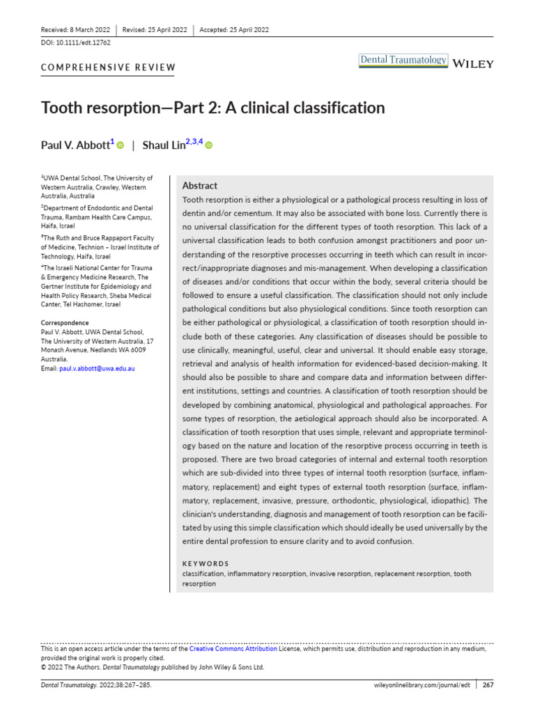 Tooth Resorption Part 2 A Clinical Classification | PDF | Human Tooth ...
