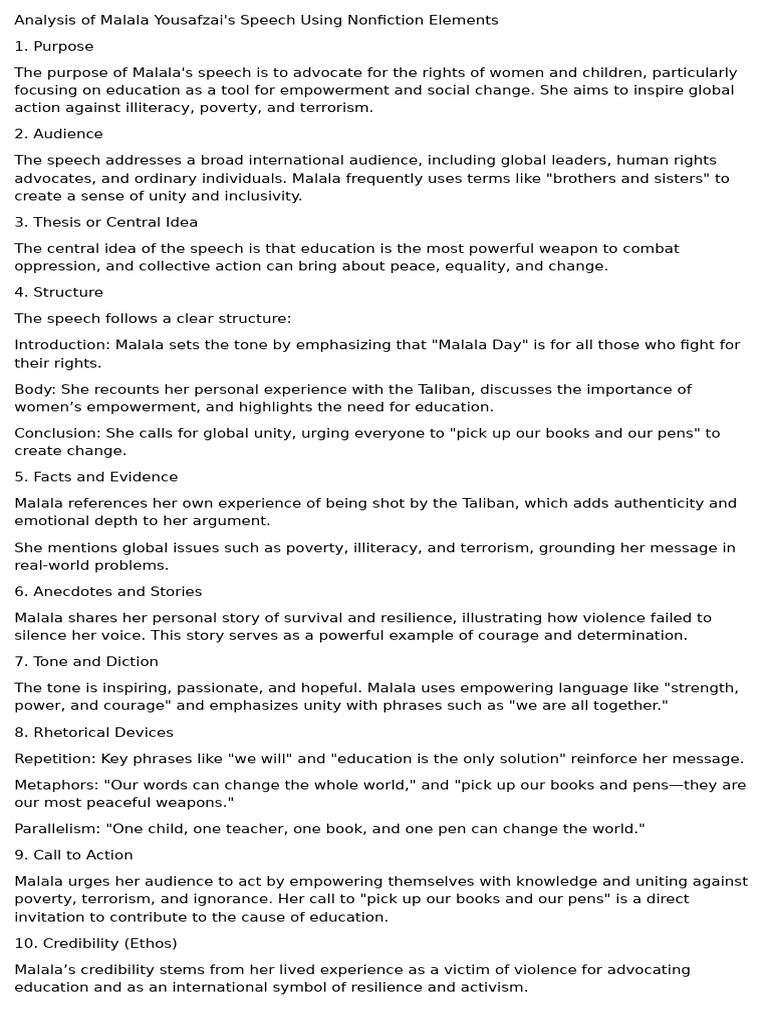 Analysis of Malala Yousafzai | PDF | Malala Yousafzai