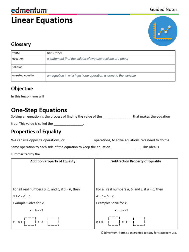 Guided Notes - Linear Equations | PDF | Equations | Subtraction