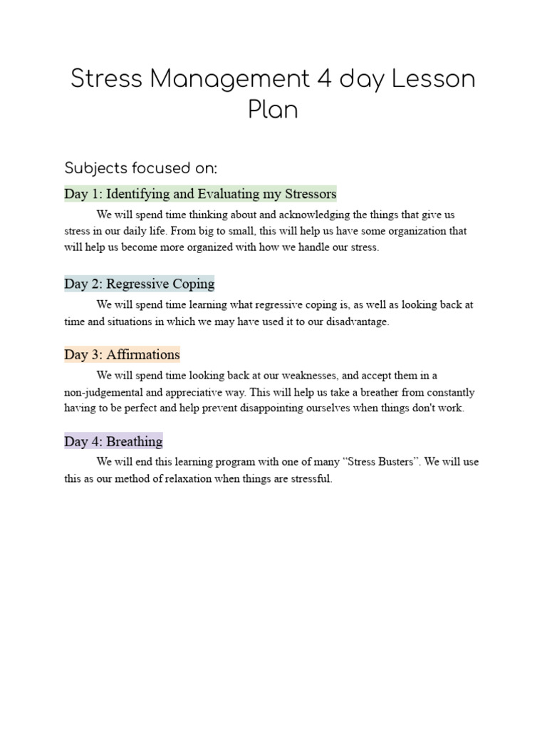 Stress Managment Plan. | PDF