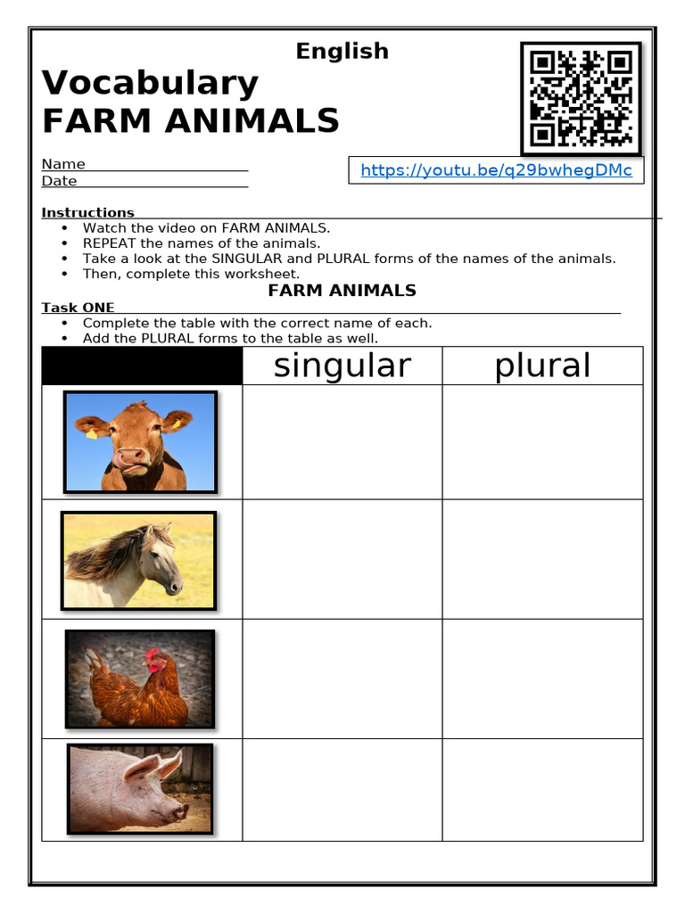 farm-animals-vocabulary-and-plural (1) | PDF