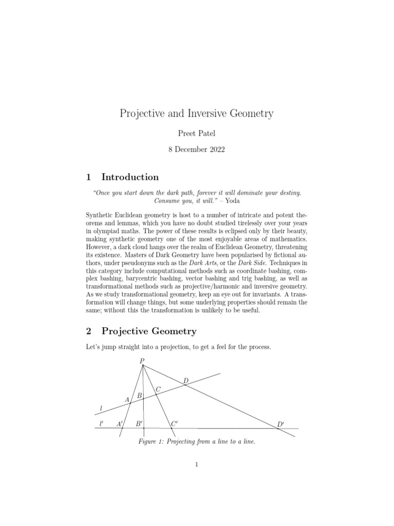 Projective and Inversive Geometry S Patel Dec22 | PDF | Circle | Perpendicular