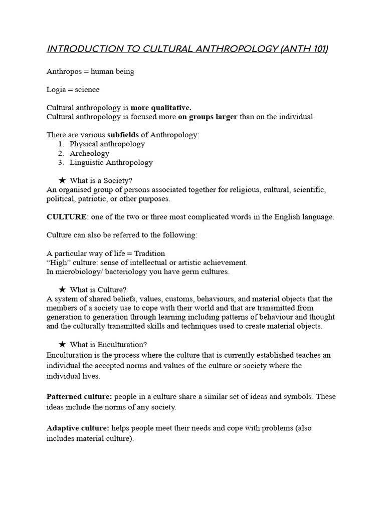 Intro to Cultural Anthropology Concepts | PDF
