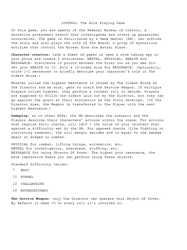 Control RPG: Gameplay and Mechanics Guide | PDF | Storytelling ...