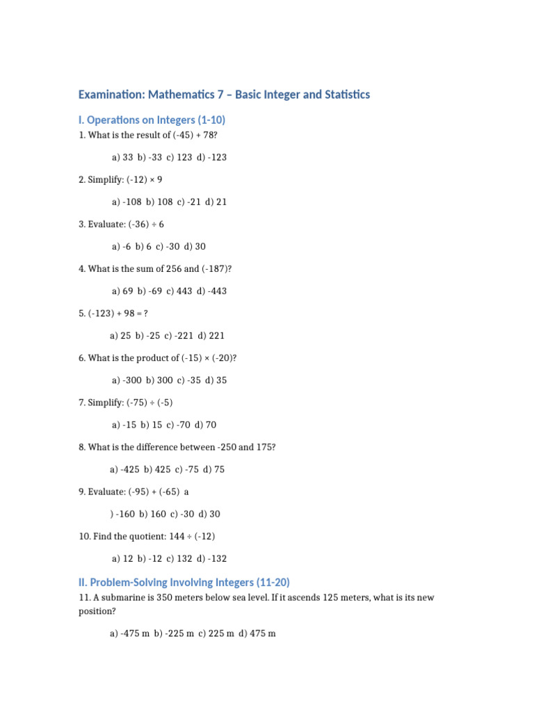 Math_Exam_Questions_1-40 | PDF | Level Of Measurement
