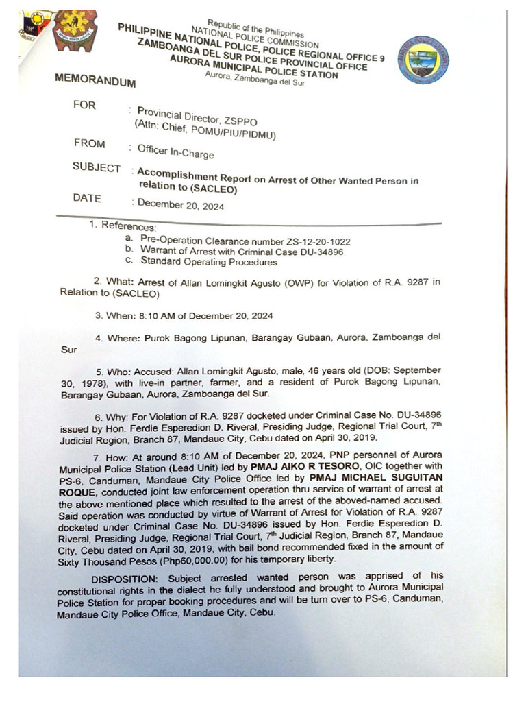 PNP Accomplishement Report | PDF