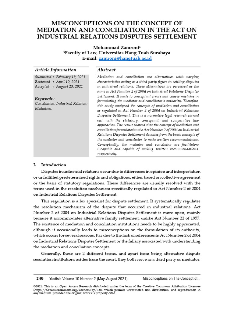 Misconceptions On The Concept of Mediation and Conciliation | PDF ...