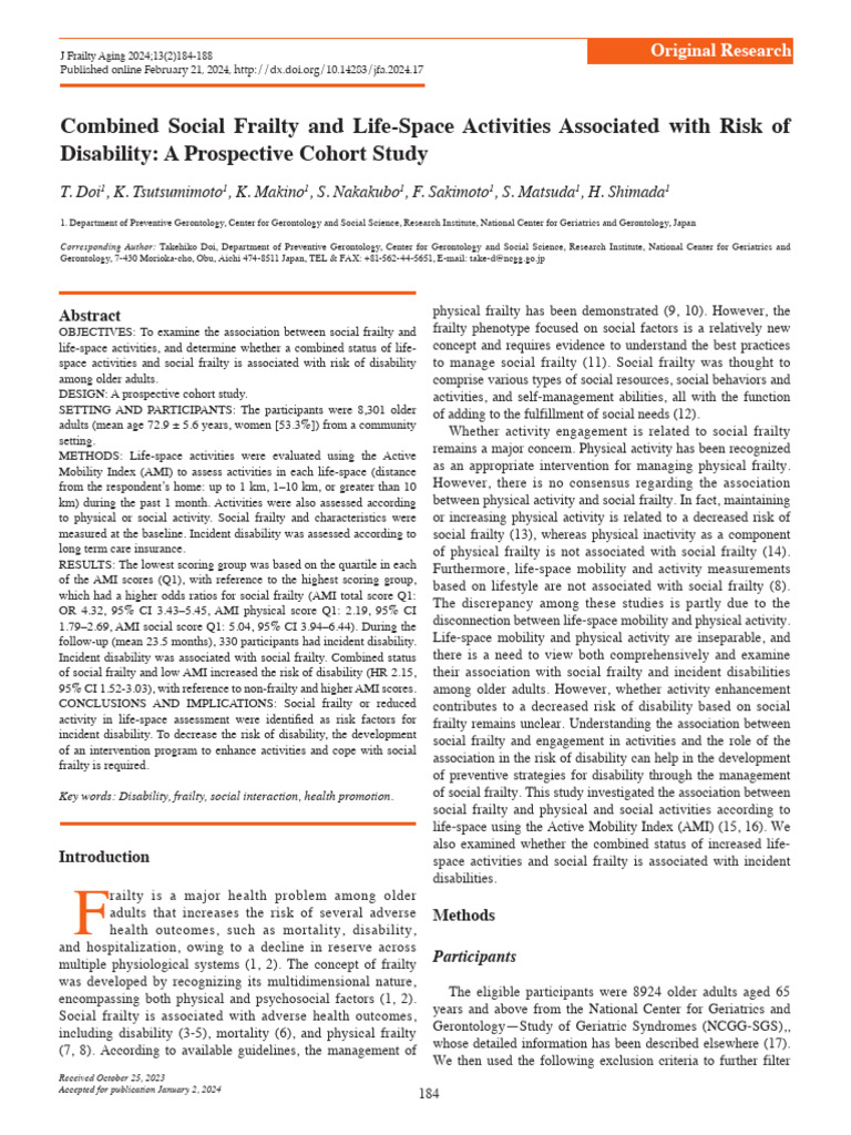 Combined Social Frailty and Life Space Activities Associ 2024 The ...