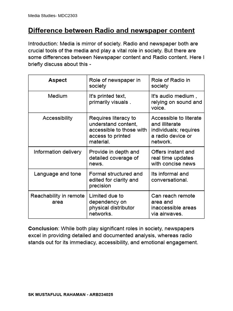 Differences Between Radio and Newspaper | PDF