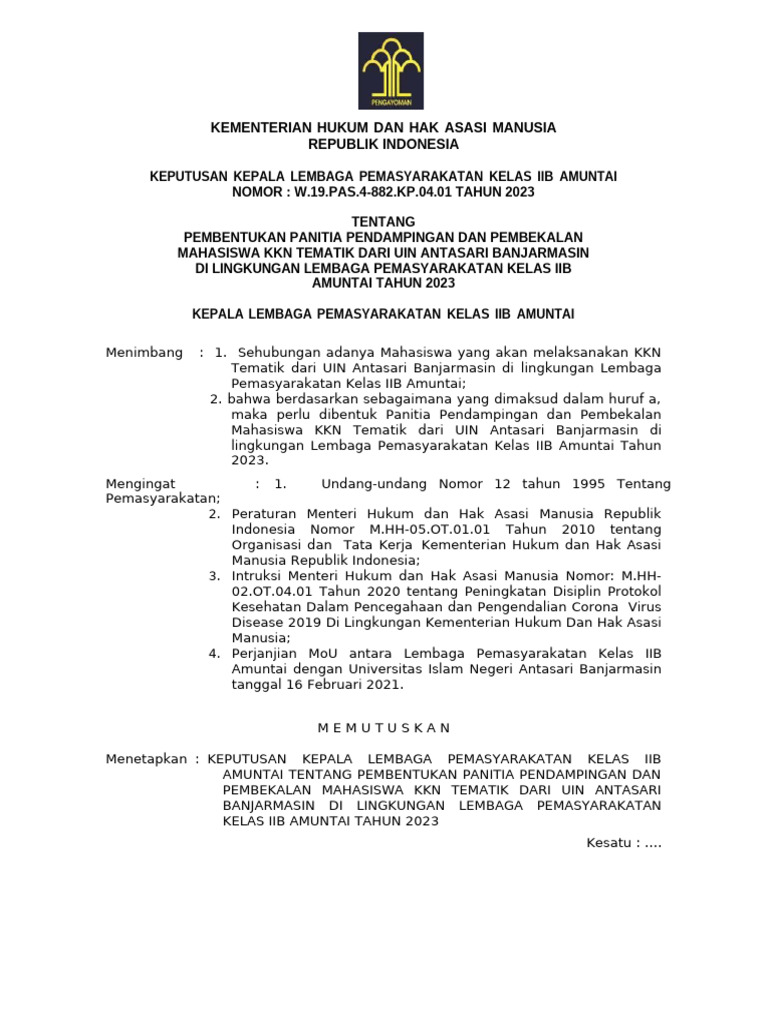 SK Panitia Pendampingan Mahasiswa KKN 2024 | PDF