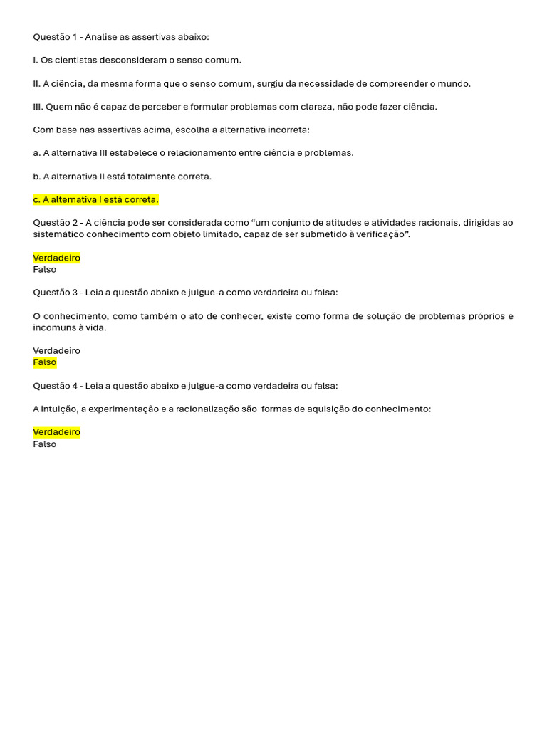 Metodologia de Pesquisa - Unidade I - Atividade Avaliativa 1 nota 10 | PDF