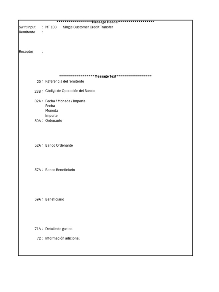 Swift Input - MT103 | PDF Swift Input - MT103 | PDF