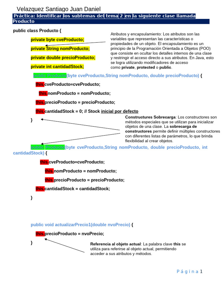 Clases en Java: Producto y Sobrecarga | PDF | Objeto (informática) | Java (lenguaje de programación)