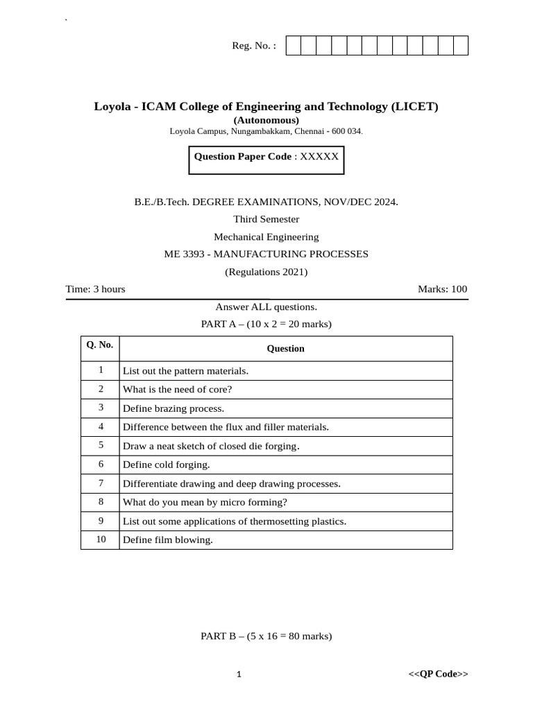Me 3393 - Manufacturing Processes | PDF | Welding | Construction