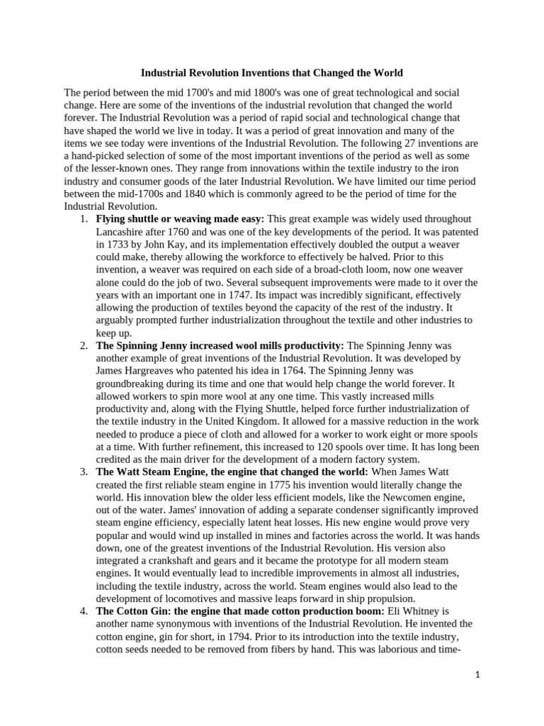 Industrial Revolution Inventions That Changed The World | PDF ...