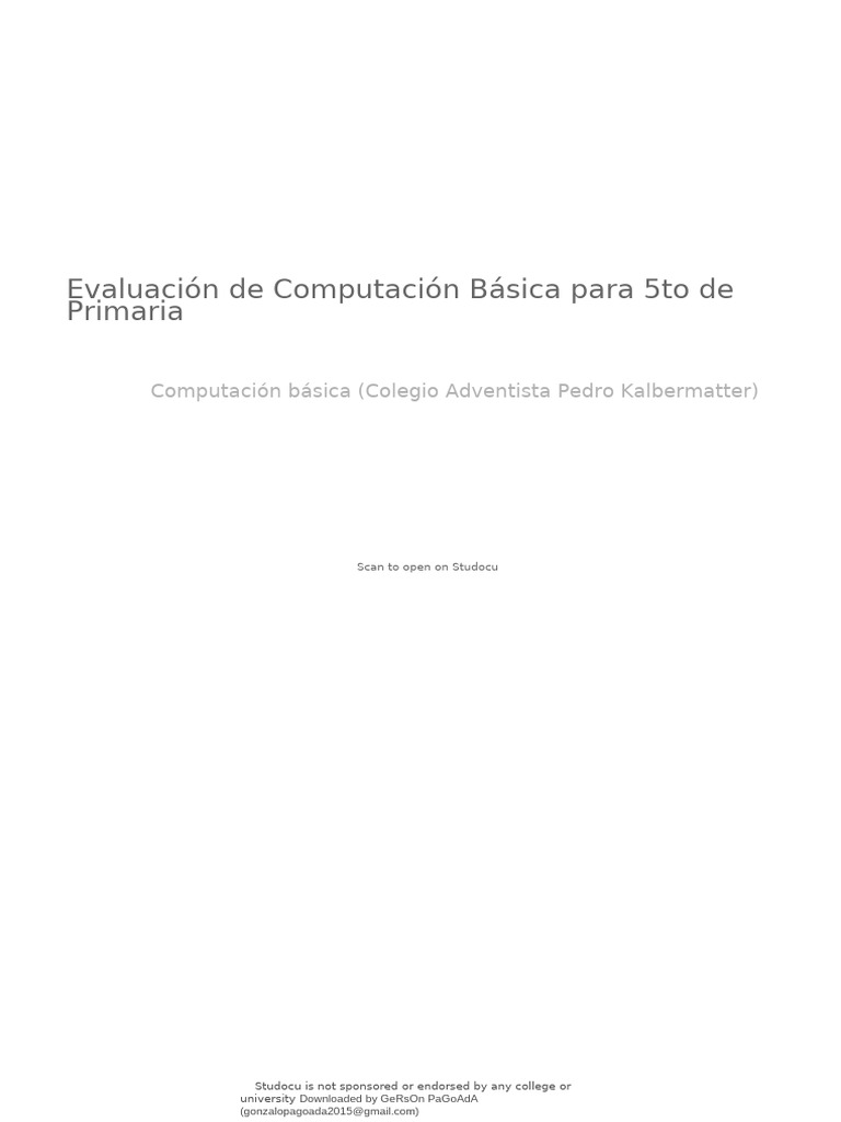 Evaluación de Computación 5to Primaria | PDF | Microsoft Excel | Software