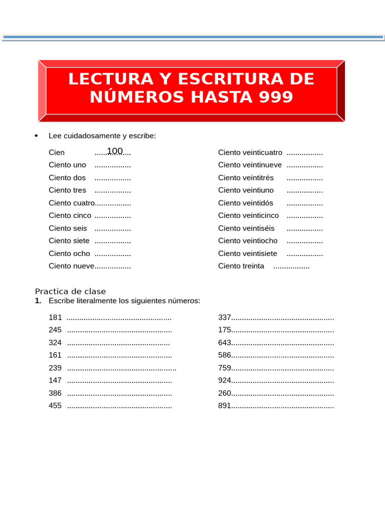 Lectura y Escritura de Números Hasta 99 para Primero de Primaria | PDF