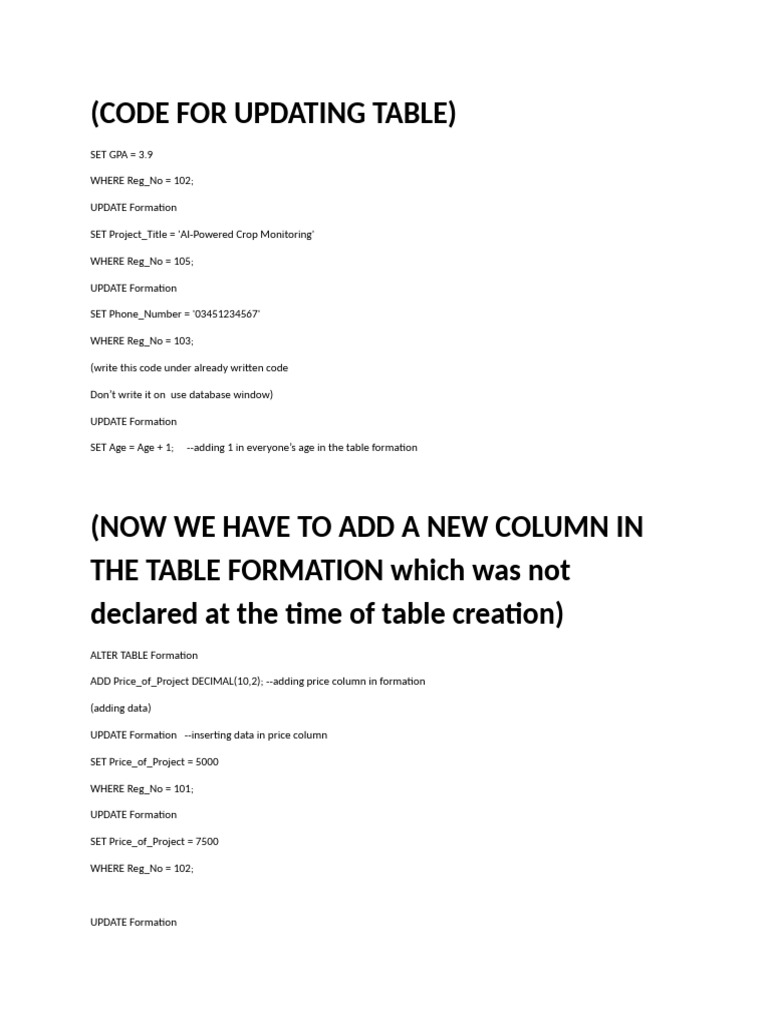 Code For Delete, Alter and Default | PDF