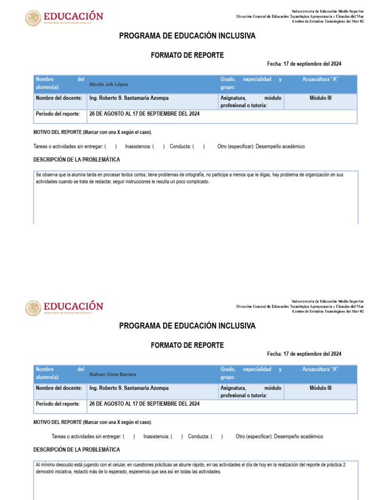 Formato de Reporte | PDF | Aprendizaje