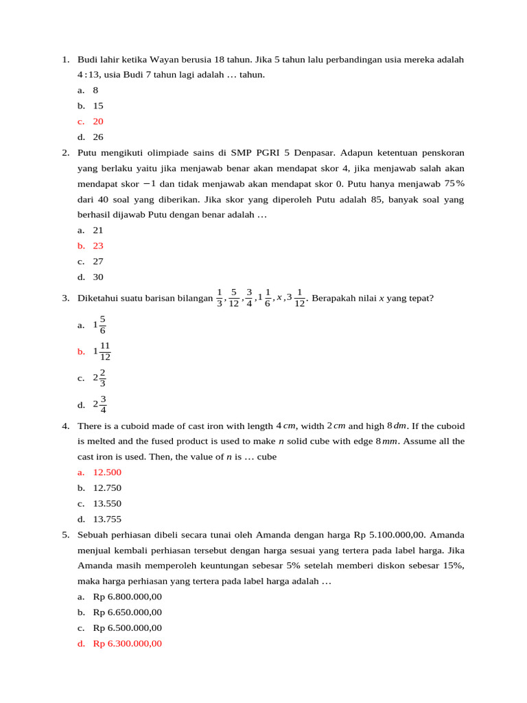 Soal Olimpiade Matematika SD | PDF
