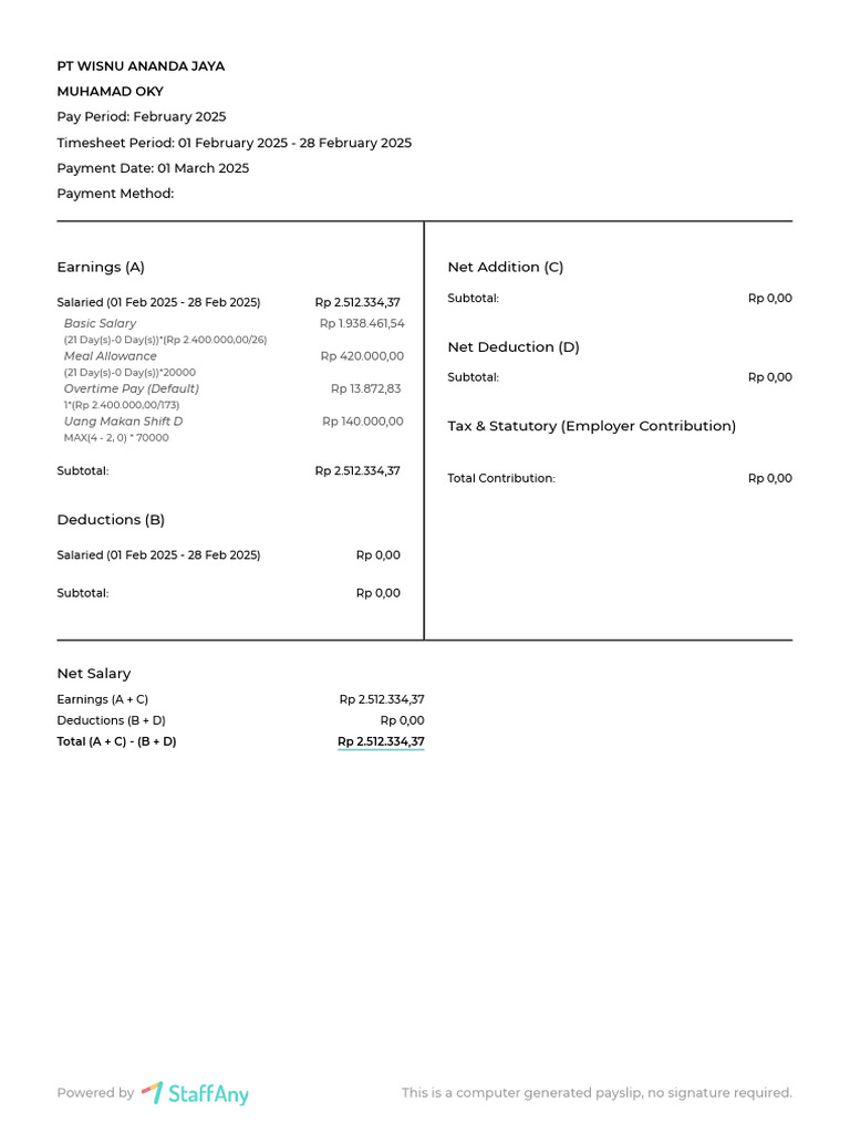 Feb2025 Whole Month Muhamad Oky Payslip 1740829511873 | PDF