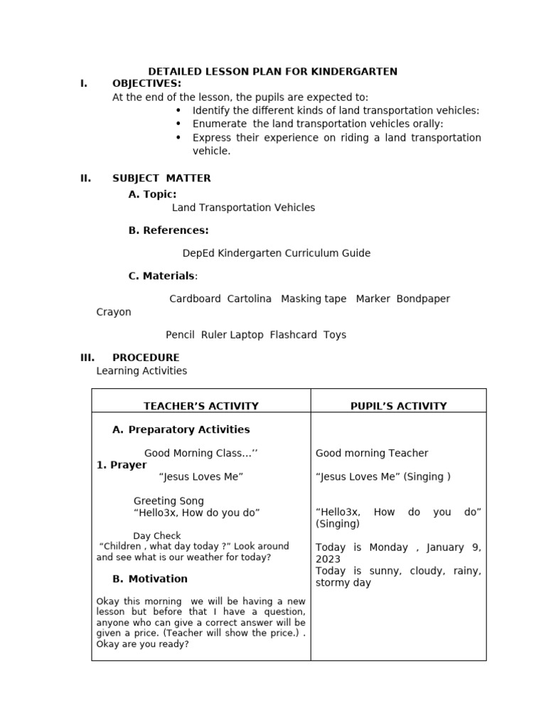 Detailed Lesson Plan For Kinder | PDF